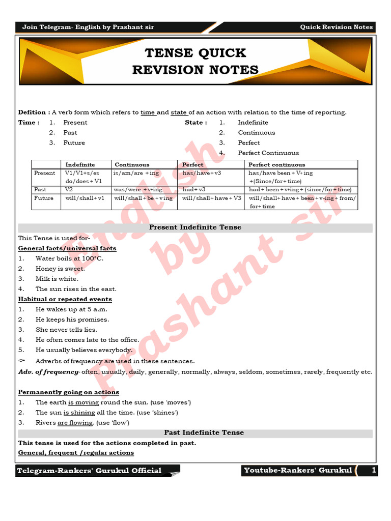 Tense (Revision Batch) | PDF | Grammatical Tense | Perfect (Grammar)