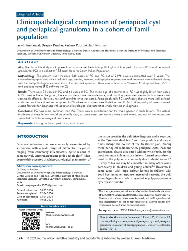 Clinicopathological Comparison of Periapical Cyst | PDF | Epithelium ...