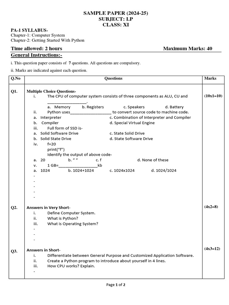 Xi Ip Sample Paper Pdf Programming Computer Program 4179