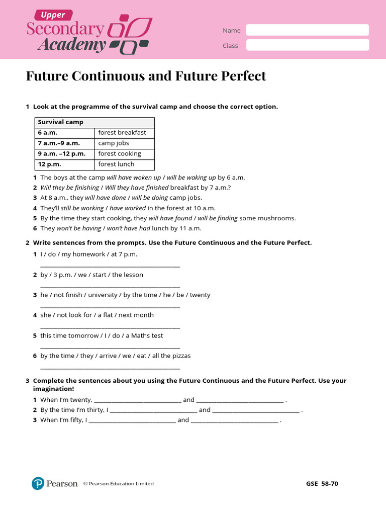 Future Continuous and Perfect Tense Exercises | PDF | Cuisine