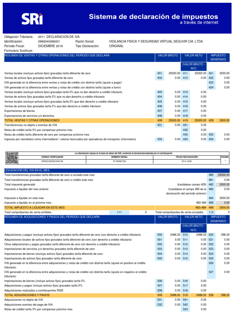 2019 12 Declaracion - IVA Dic 2019 | PDF | Impuesto al valor agregado ...