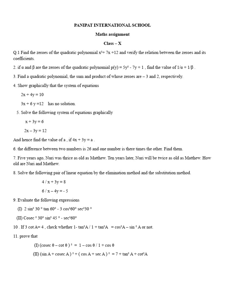 Class X Maths Assignment Solutions | PDF | Teaching Methods & Materials ...