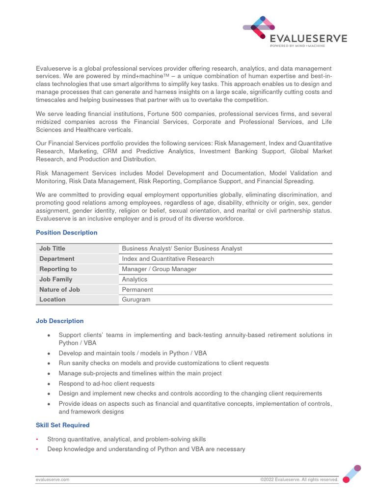 JD - Evalueserve - FS09 - Quant Analyst - Swapnil | PDF | Analytics ...