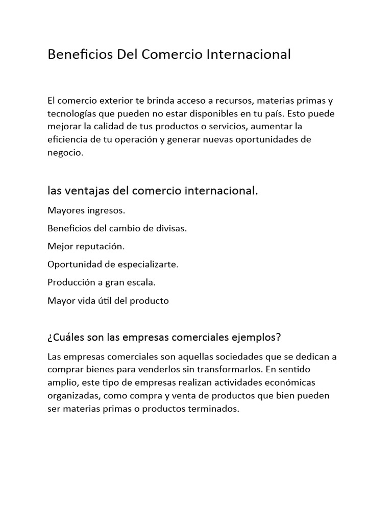 Beneficios Del Comercio Internacional y Ejemplos de Empresas | PDF