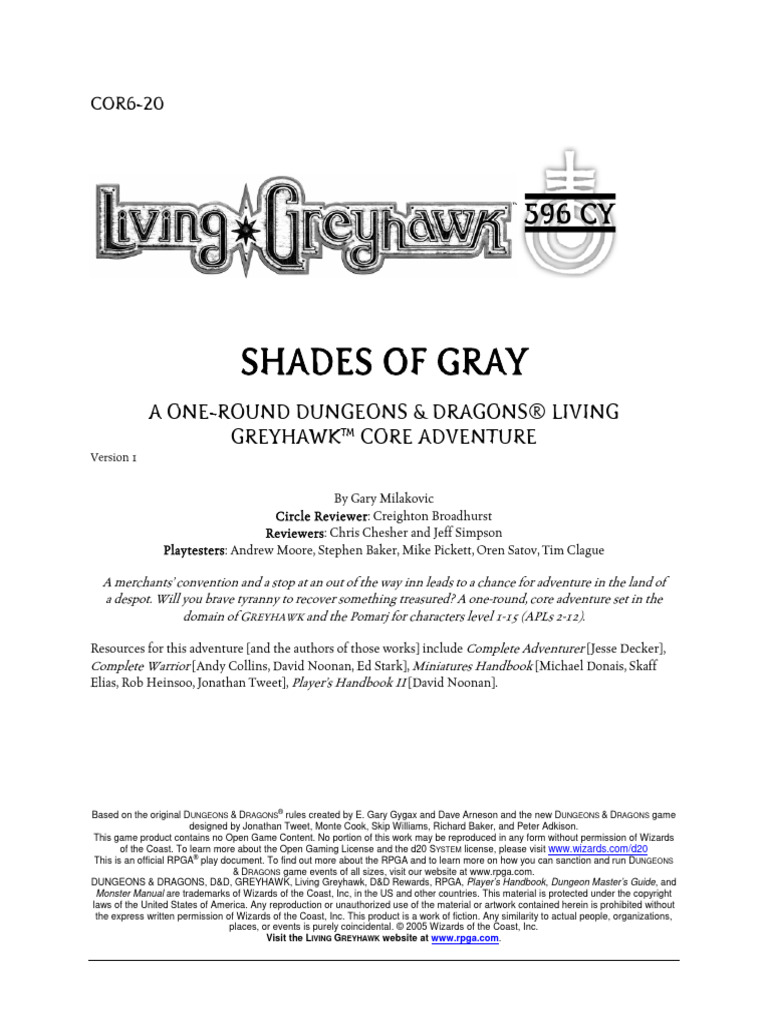 D&D 3.5E - Greyhawk - Living Greyhawk - Core - Cor6-20 - Shades of Gray ...