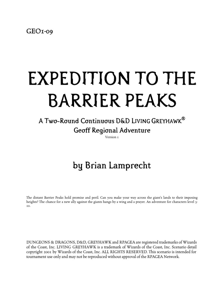 D&D3E - Living Greyhawk - RPGA, GEO1-09 - Expedition To The Barrier ...