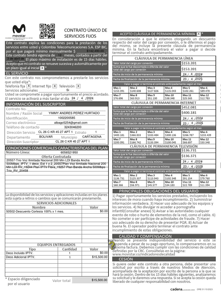 Contrato de Servicios | PDF | Internet | Telecomunicaciones