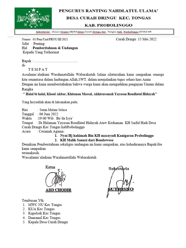 PENGURUS RANTING NAHDLATUL ULAMA Pengajian. | PDF