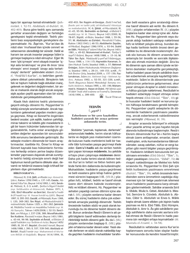 HZ Ebubekir Dönemi Tedvin TDV | PDF