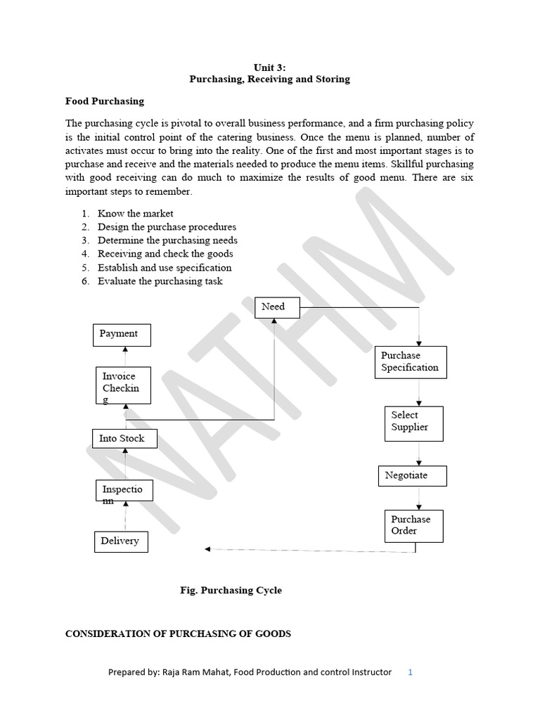 Unit 3 Purchasing Receiving and Storing | PDF | Specification (Technical Standard) | Menu