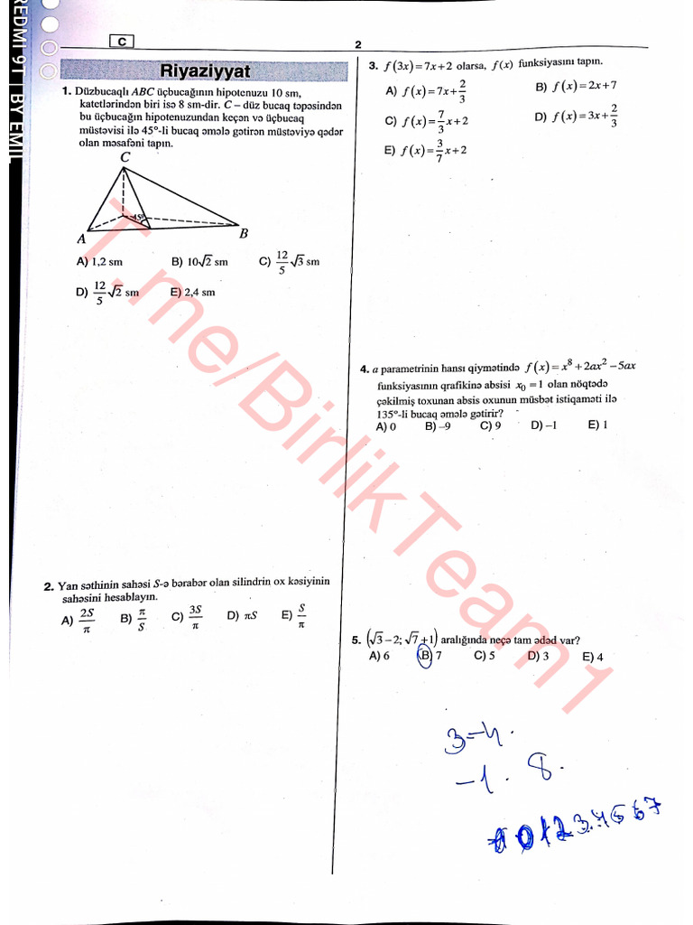 Riyaziyyat - 2022 1-Ci CƏHD 2-Ci Qrup Qəbulu | PDF