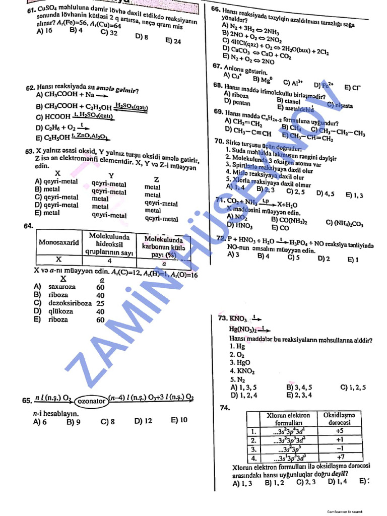 Kimya - 27.07.2021 1-Ci Qrup Qəbulu (1-Ci MƏRHƏLƏ) | PDF
