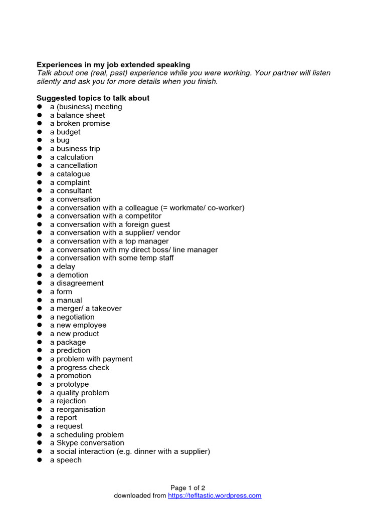 Experiences in My Job Extended Speaking | PDF | Job Interview | Human ...