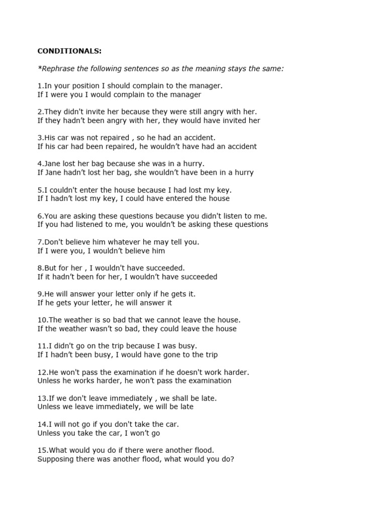 Rephrasing Conditional Sentences | PDF | Self-Improvement