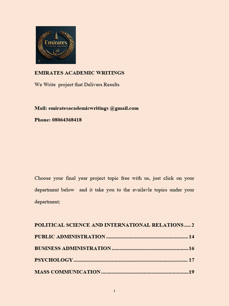 Free Project Topics - EMIRATES ACADEMICS WRITINGS012 - Sign | PDF ...