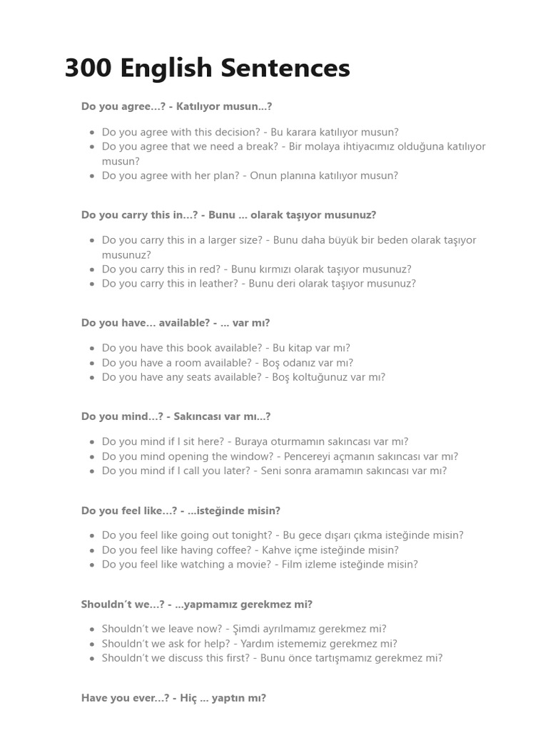 300 English Sentences - GAMEL HOCA (PDF) | PDF