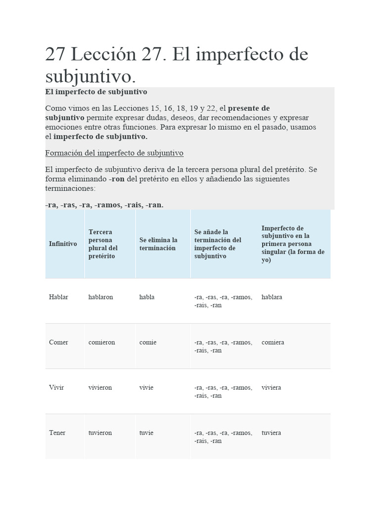 Imperfecto de Subjontivo | PDF | Conjugación gramatical | Lingüística