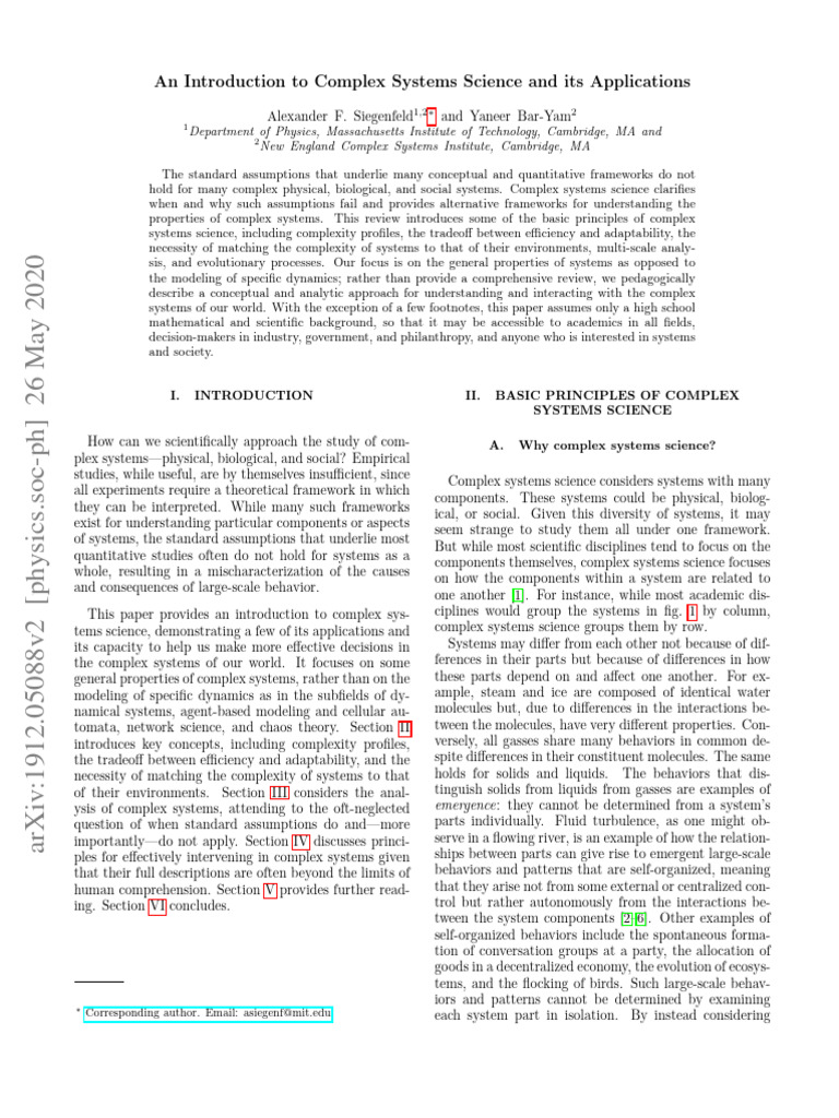 An Introduction To Complex Systems Science and Its Applications | PDF | System | Complexity