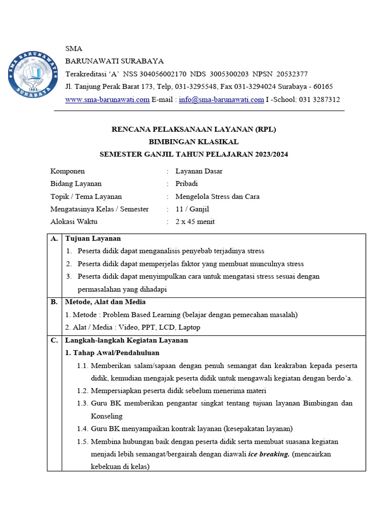 RPL DAN MATERI BK Stress Dan Cara Mengatasi | PDF