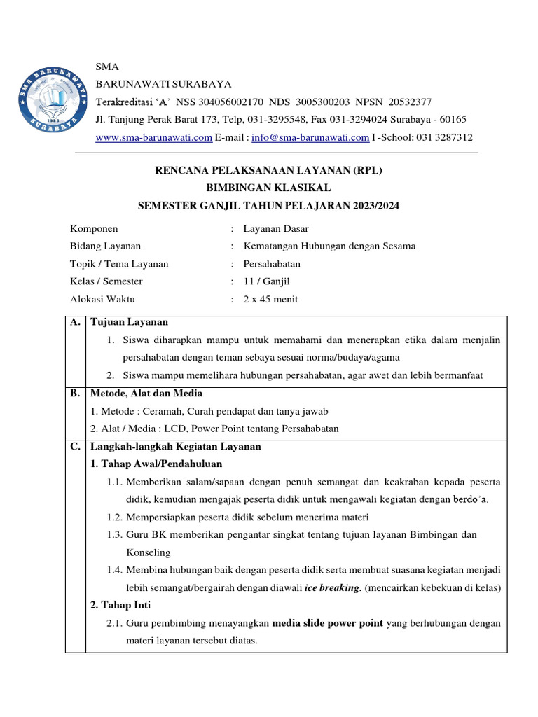 RPL DAN MATERI BK Kelas 11 | PDF