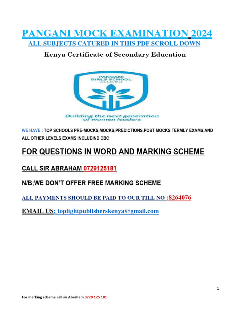 Pangani Mock Examination 2024 | PDF | Evolution | Ovary