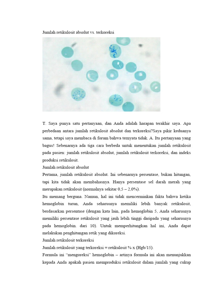 Jumlah Retikulosit Absolut Vs | PDF