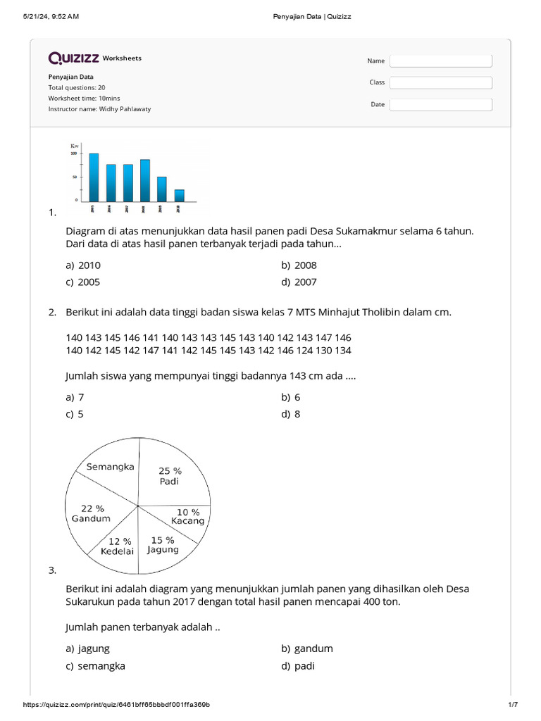 Latihan Soal Penyajian Data - Quizizz | PDF Latihan Soal Penyajian Data - Quizizz | PDF