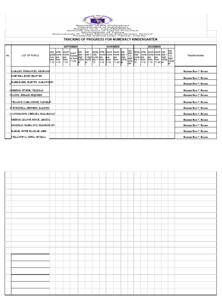 Numeracy Tracking KINDER | PDF