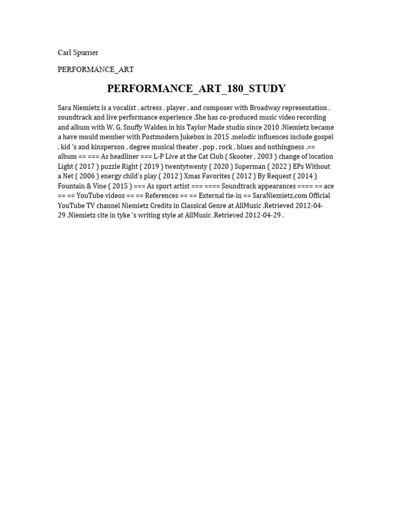 Performance Art 180 Study | PDF