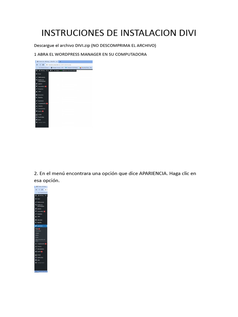 Instruciones de Instalacion Divi | PDF