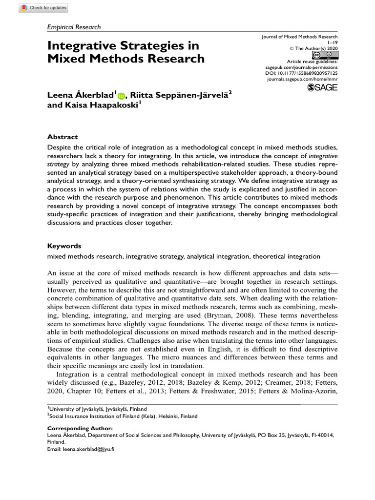 Integrative Strategies in Mixed Methods Research | PDF | Methodology ...
