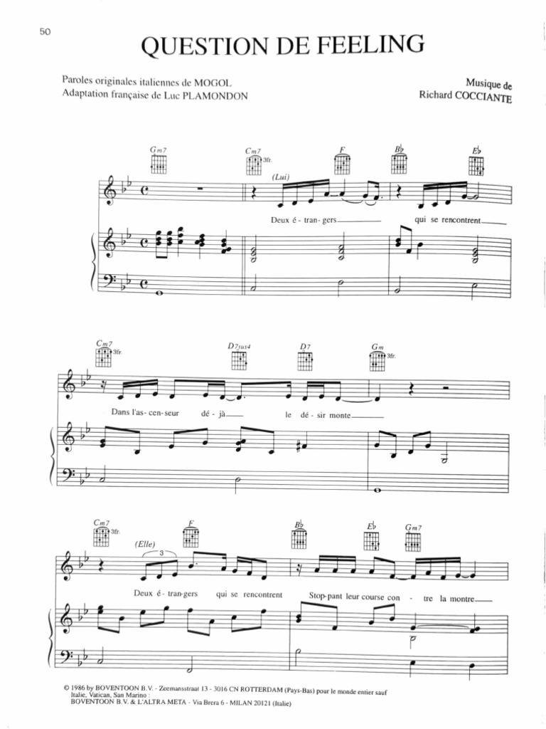 Cocciante - Fabienne Thibault - Question de Feeling | PDF