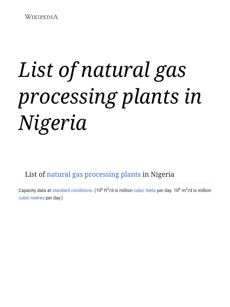 List of Natural Gas Processing Plants in Nigeria | PDF | Fossil Fuels ...