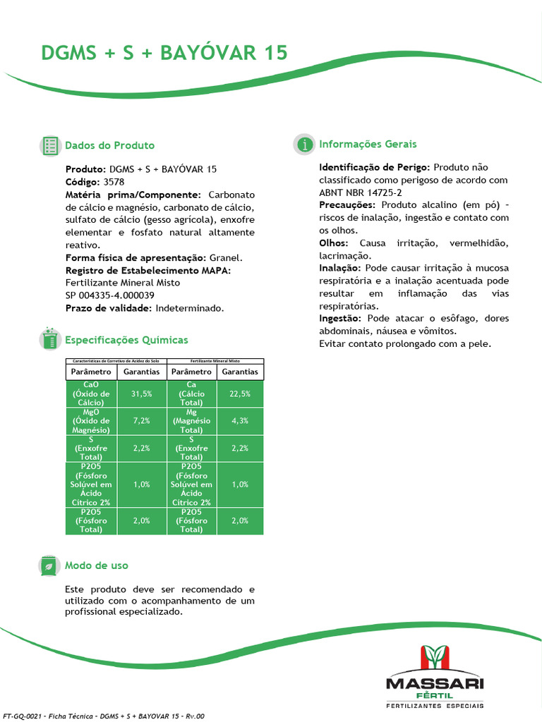 FT GQ 0021 DGMS S Bayovar 15 | PDF | Cálcio | Magnésio