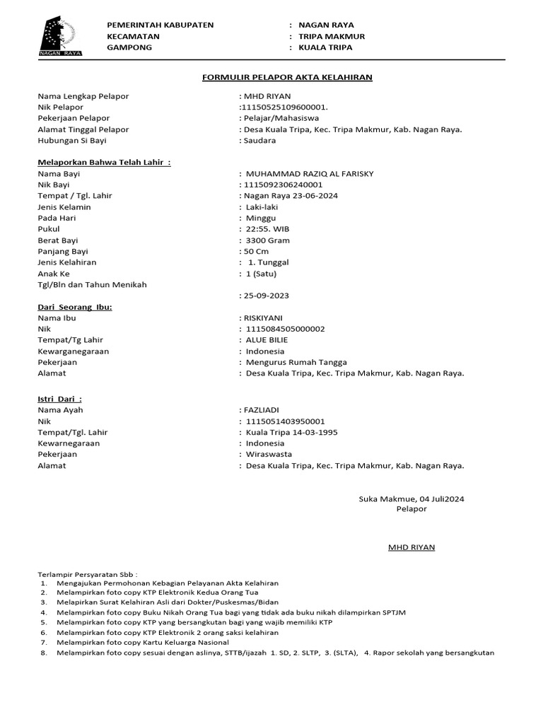 Formulir Akta Kelahiran | PDF | Kesehatan Holistik