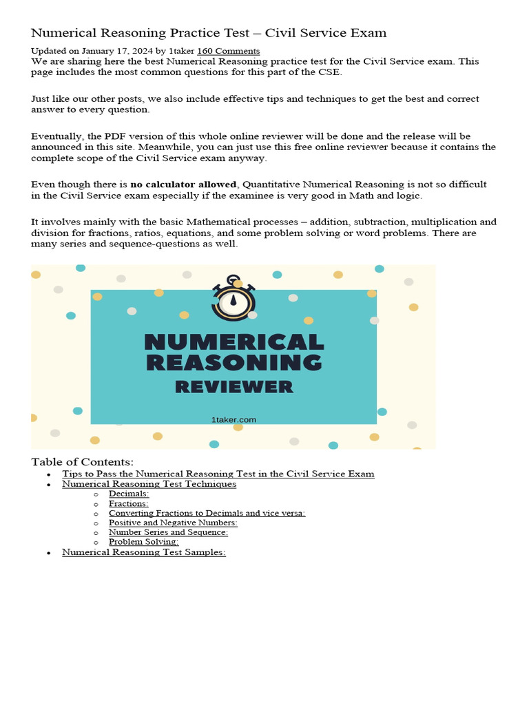 Numerical Reasoning Practice Test | PDF | Division (Mathematics) | Odds