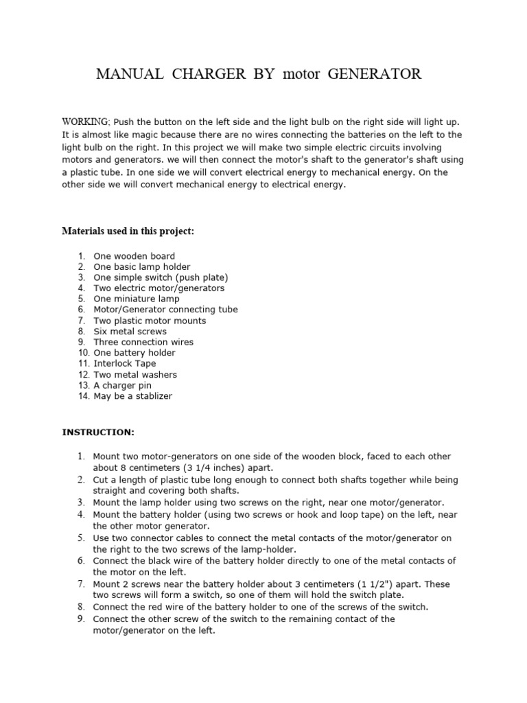 Manual Charger by Generator | PDF | Electric Generator | Switch