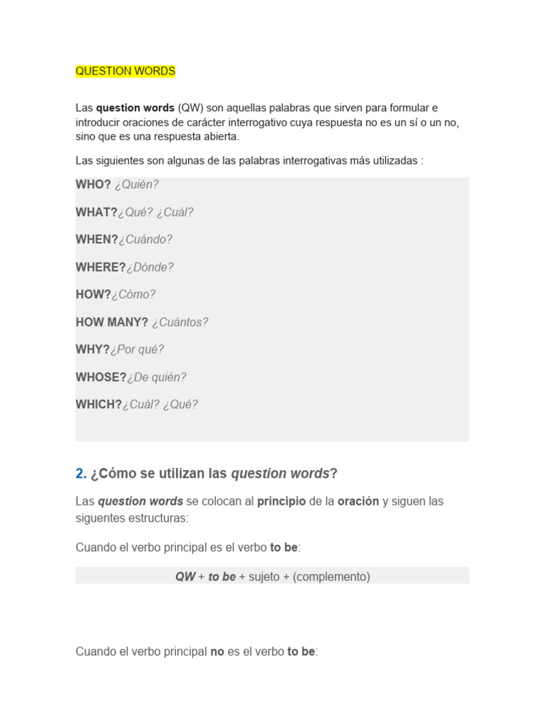 Palabras Interrogativas en Inglés | PDF | Verbo | Semántica
