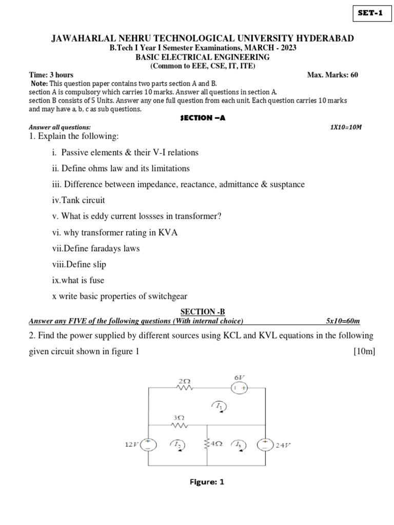 BEE MODEL QUESTION PAPERs march 2023 (R22) | PDF | Electric Motor | Transformer