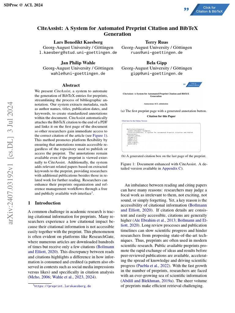 Citeassist: A System For Automated Preprint Citation and Bibtex ...