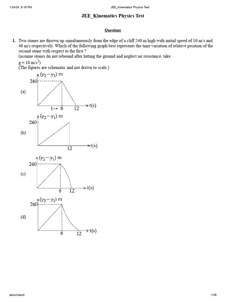 JEE - Kinematics Physics Test | PDF | Acceleration | Mechanics