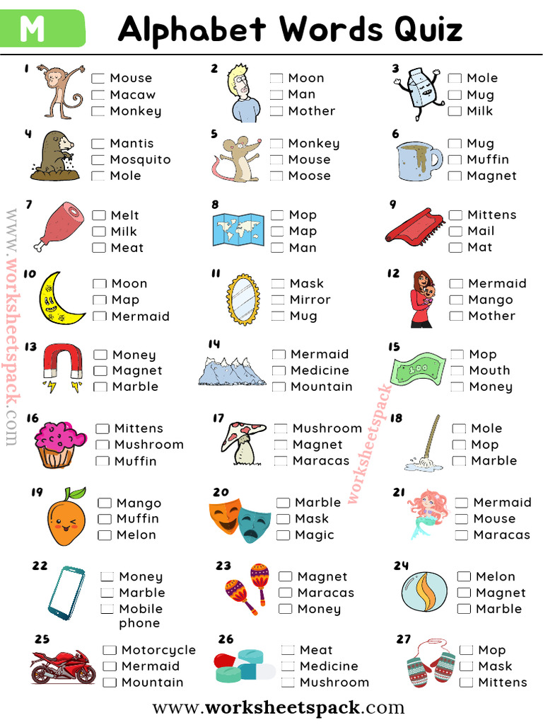 Alphabet Words Picture Quiz 3 | PDF | Foods