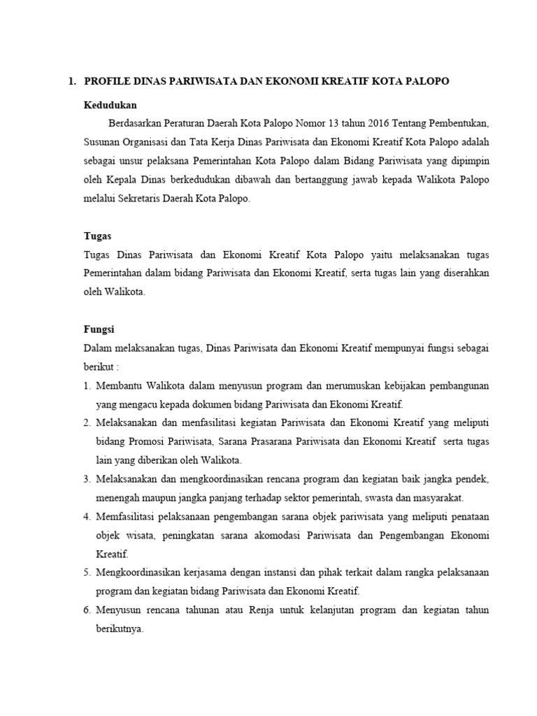Profile, Visi Misi, Dan Struktur Organisasi Dinas Pariwisata Dan ...