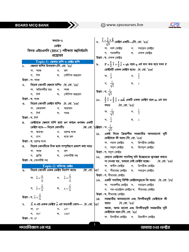 Vector - Board MCQ Bank | PDF