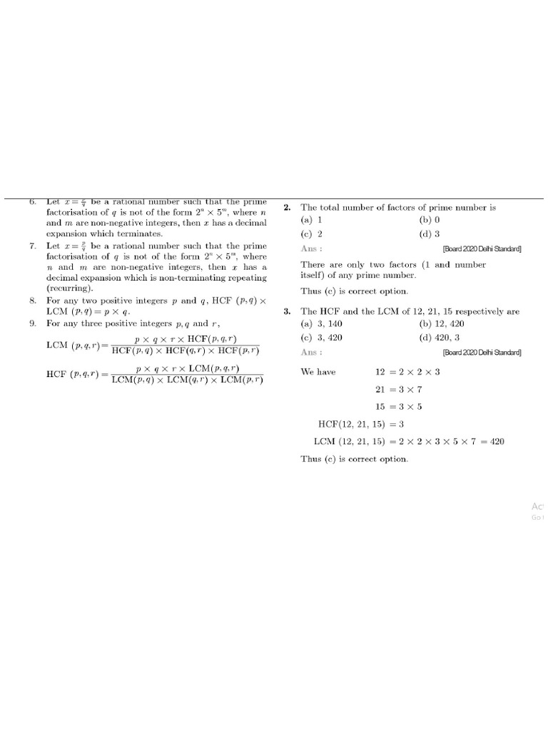 Class 10th Maths Chapter 1 Real Numbers Sample Paper | PDF