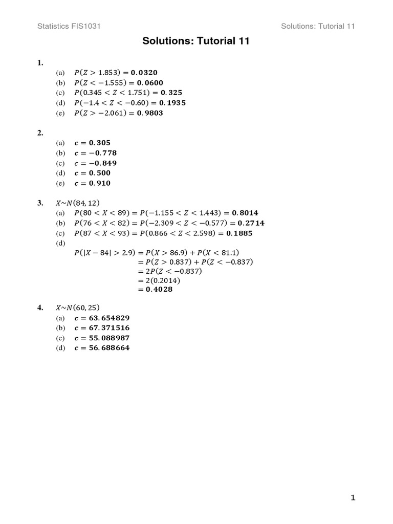 Solutions for Statistics Tutorial 11 | PDF | Statistical Theory ...