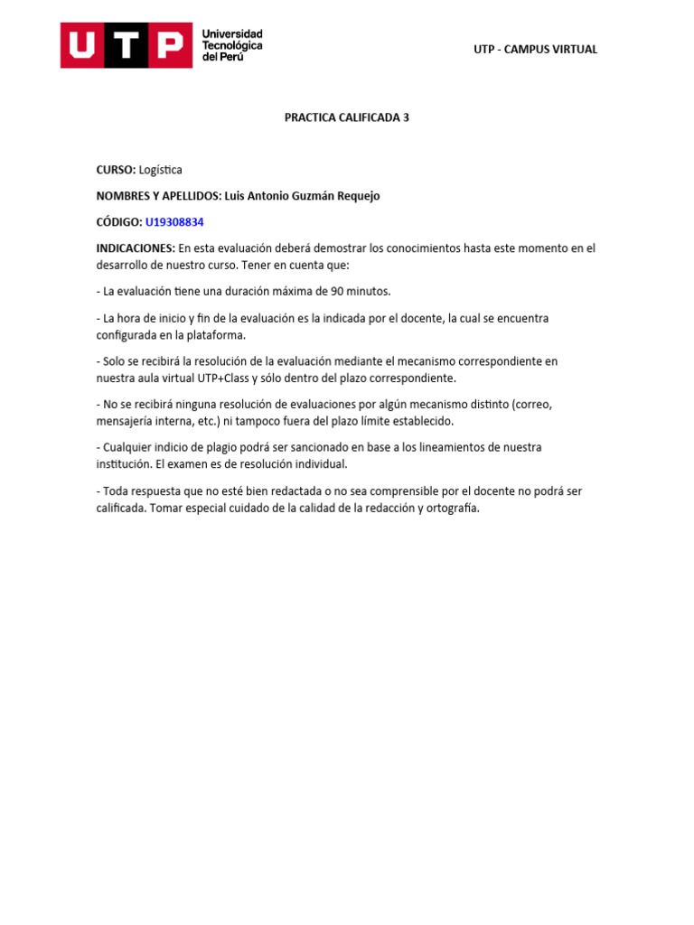 PRÁCTICA CALIFICADA 3 Logística | PDF