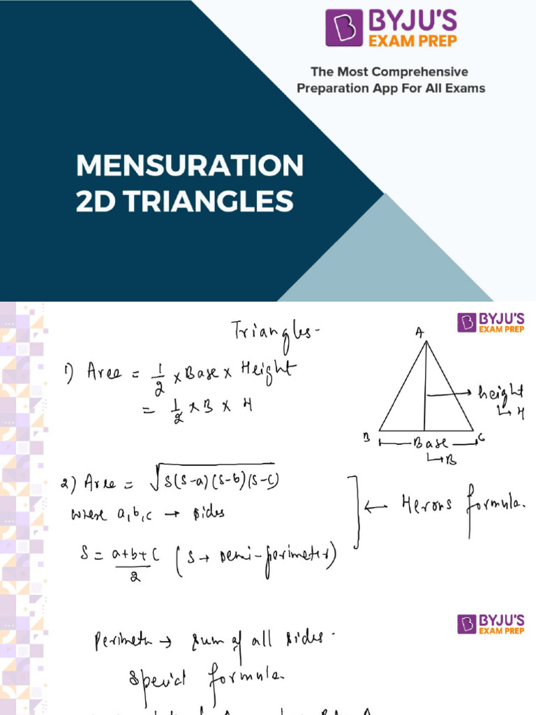 Live Class 2d Mensuration Triangles | PDF