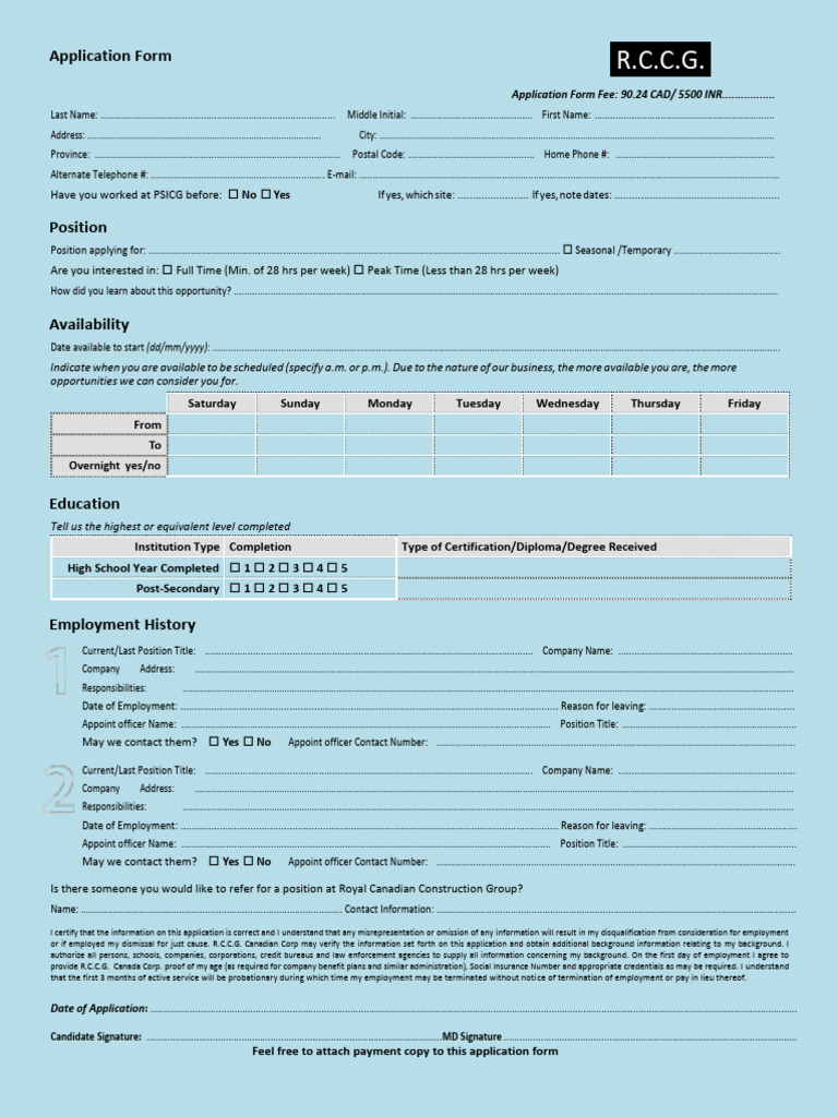RCCG Employment Application Form | PDF | Business