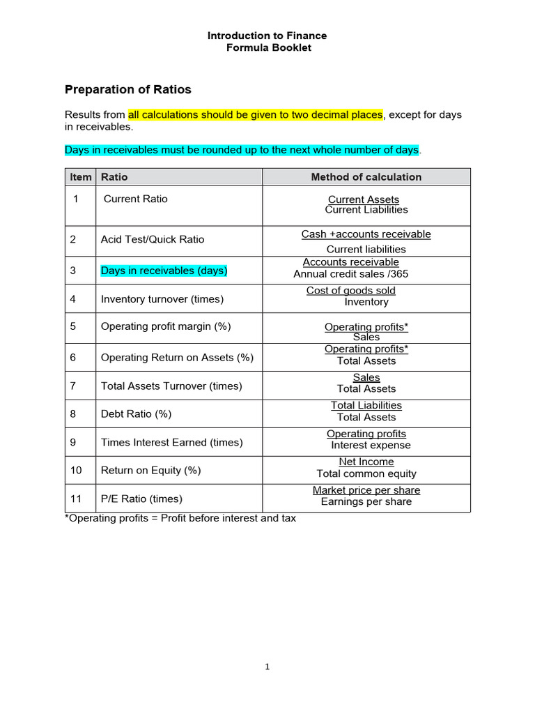 Formula Booklet - IntroductiontoFInance | PDF | Present Value | Cost Of ...